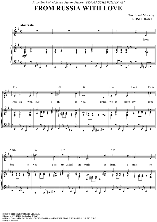 From Russia With Love" Sheet Music by Matt Terry Parsons Monro for ...