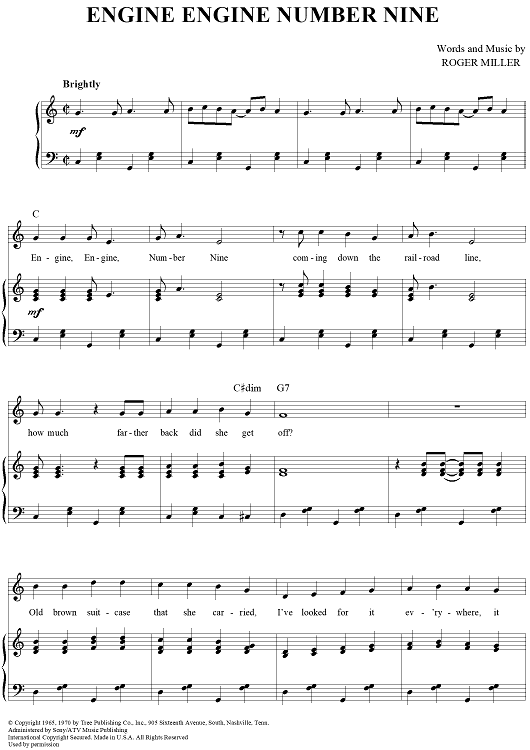 Engine Engine Number Nine" Sheet Music by Roger Miller for Piano/Vocal ...