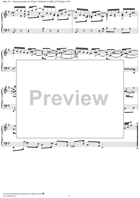 Gigue in E Minor from the Notebook of Anna Magdelena Bach" Sheet Music ...