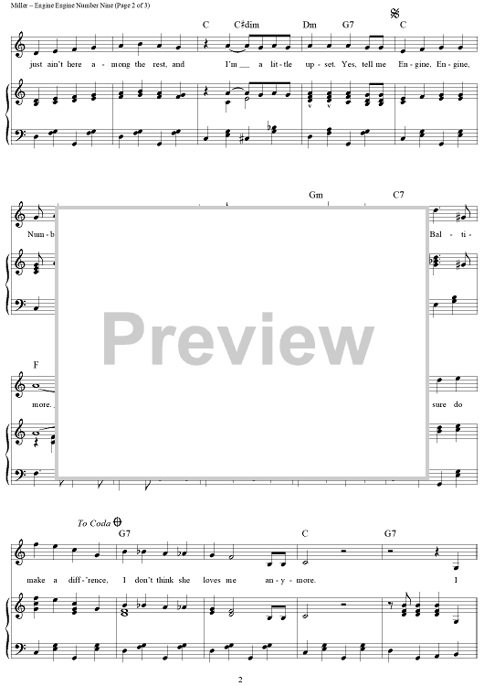 Engine Engine Number Nine" Sheet Music by Roger Miller for Piano/Vocal ...