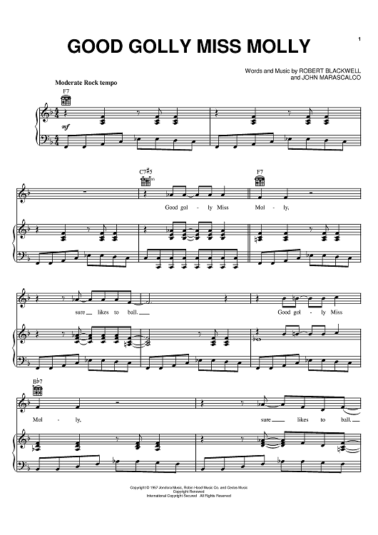 Good Golly Miss Molly" Sheet Music by Little Richard; Jerry Lee Lewis; Creedence Clearwater ...