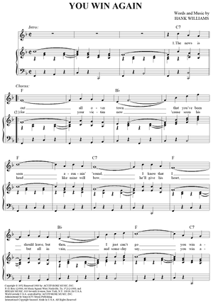 You Win Again" Sheet Music by Hank Williams; Jerry Lee Lewis for Piano ...