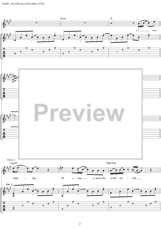 Love Will Keep Us Alive" Sheet Music by Eagles for Guitar Tab/Vocal ...