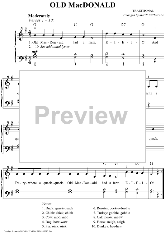 Old MacDonald" Sheet Music for Easy Piano/Vocal - Sheet Music Now