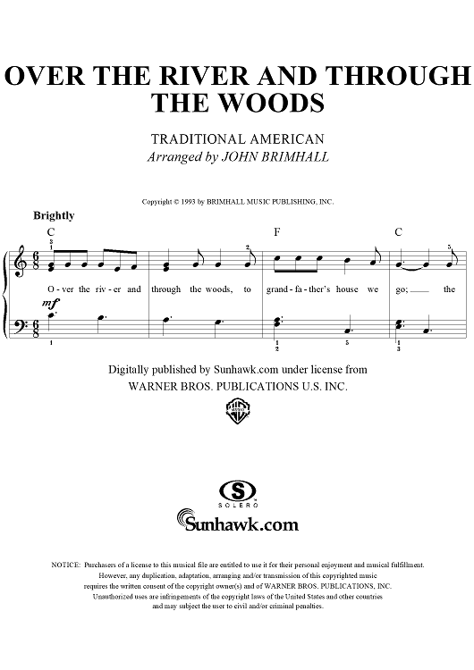 Over the River and Through the Woods" Sheet Music for Easy Piano/Vocal ...
