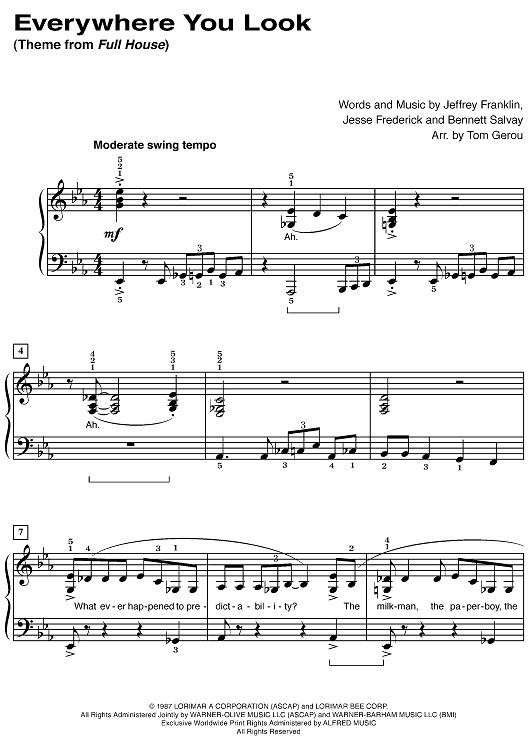 Everywhere You Look (Theme from "Full House")" Sheet Music for Piano - Sheet Music Now