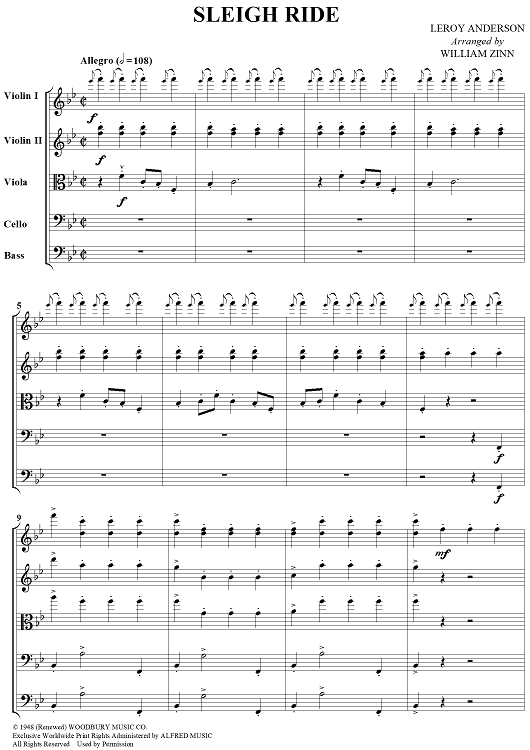 Sleigh Ride - Score" Sheet Music for String Ensemble - Sheet Music Now