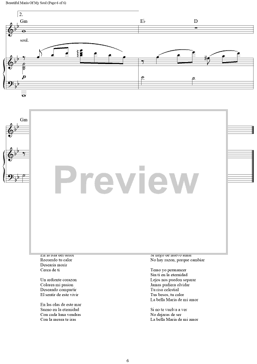 Beautiful Maria Of My Soul ("Bella Maria De Mi Alma")" Sheet Music for ...