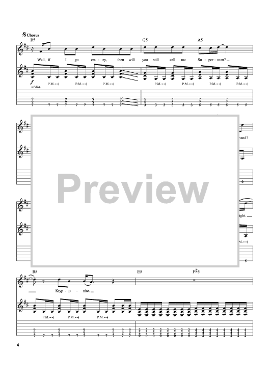 Kryptonite" Sheet Music by 3 Doors Down for Guitar Tab - Sheet Music Now