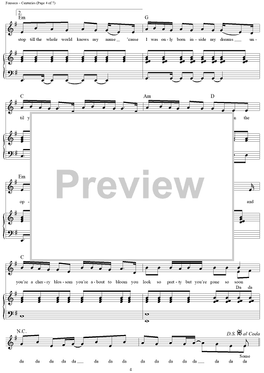 Centuries" Sheet Music by Fall Out Boy for Piano/Vocal/Chords - Sheet ...