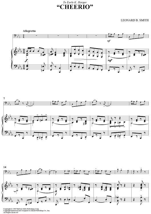 "Cheerio"" Sheet Music for Baritone BC/Piano - Sheet Music Now