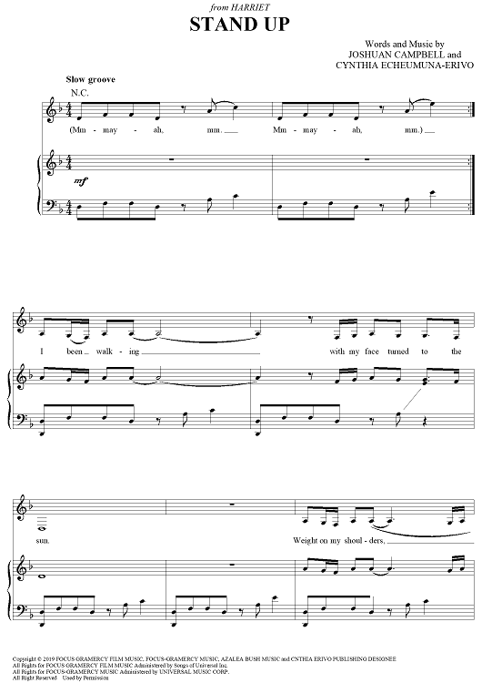 Stand Up - from Harriet" Sheet Music by Cynthia Erivo for Piano/Vocal ...