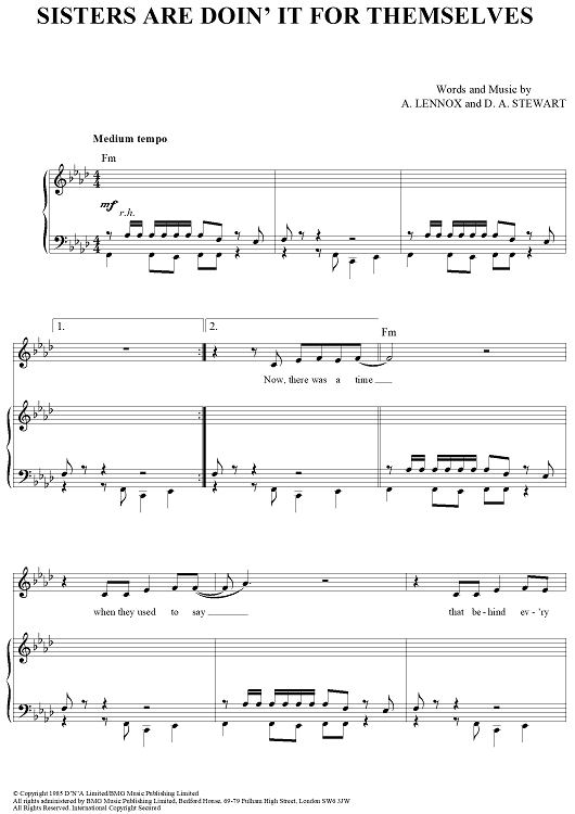 Sisters Are Doin' It for Themselves" Sheet Music by Annie Lennox for ...