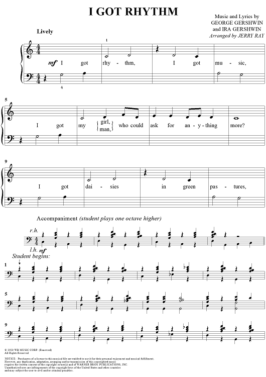 I Got Rhythm" Sheet Music for Easy Piano/Vocal - Sheet Music Now