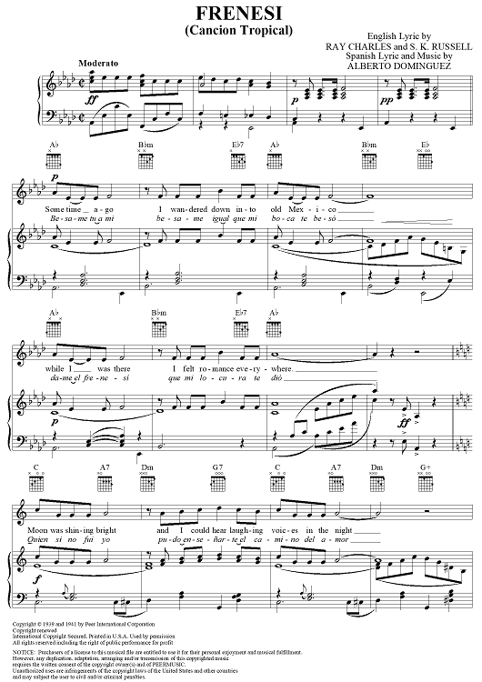 Frenesi (Cancion Tropical)" Sheet Music for Piano/Vocal/Chords - Sheet ...