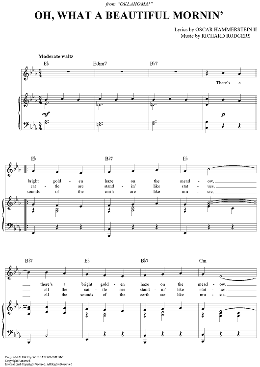 Oh, What a Beautiful Mornin'" Sheet Music by Frank Sinatra for Piano ...