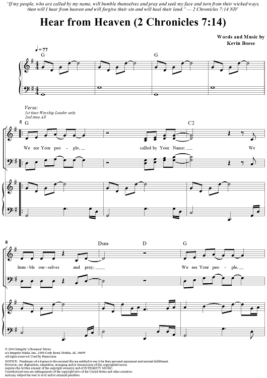 Hear From Heaven (2 Chronicles 7:14)" Sheet Music for Mixed Chorus ...