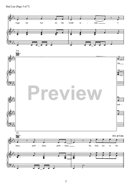 Bad Liar" Sheet Music by Selena Gomez for Piano/Vocal/Chords - Sheet ...