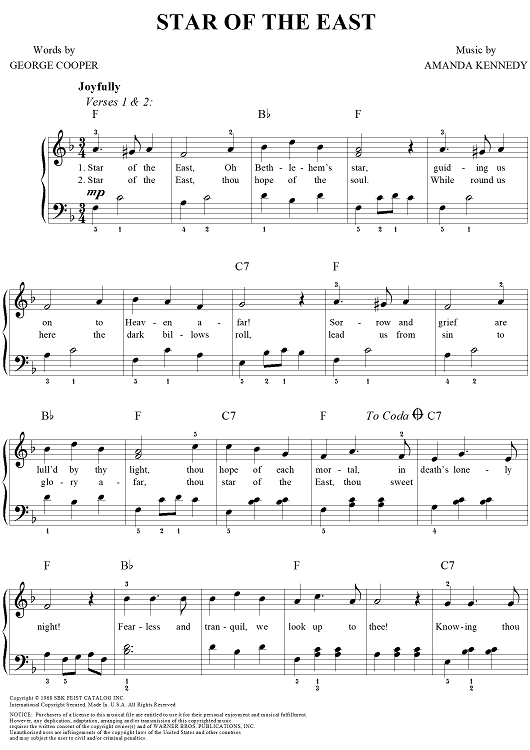 Star of the East" Sheet Music for Easy Piano/Vocal - Sheet Music Now