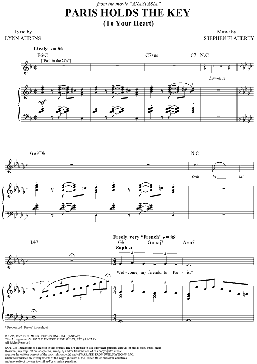 Paris Holds the Key (To Your Heart)" Sheet Music for Piano/Vocal/Chords ...