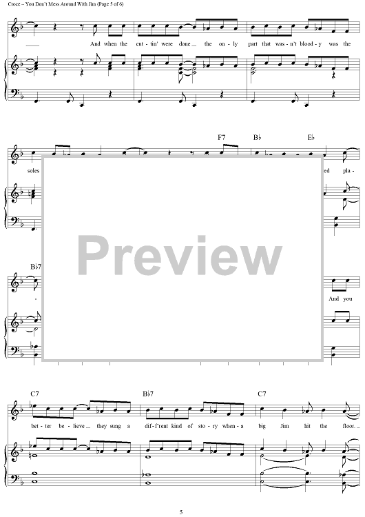 You Don't Mess Around With Jim" Sheet Music by Jim Croce for Piano ...