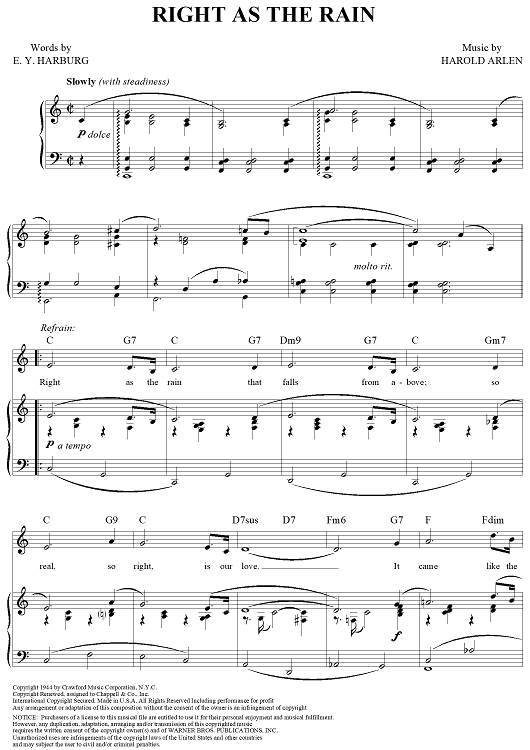 Right as the Rain" Sheet Music for Piano/Vocal/Chords - Sheet Music Now
