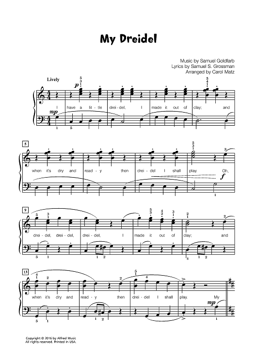 Dreidel Song Piano Sheet Music