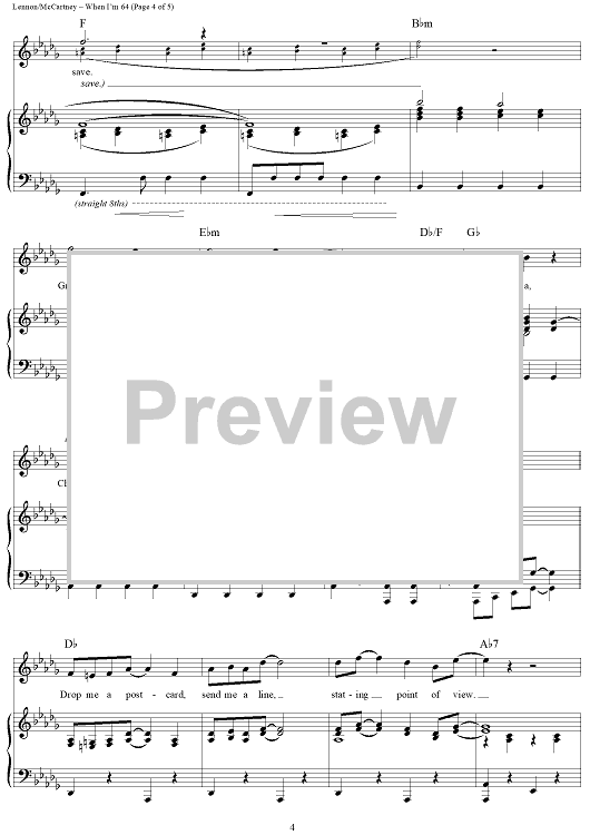 When I'm 64" Sheet Music by The Beatles for Piano/Vocal/Chords - Sheet ...