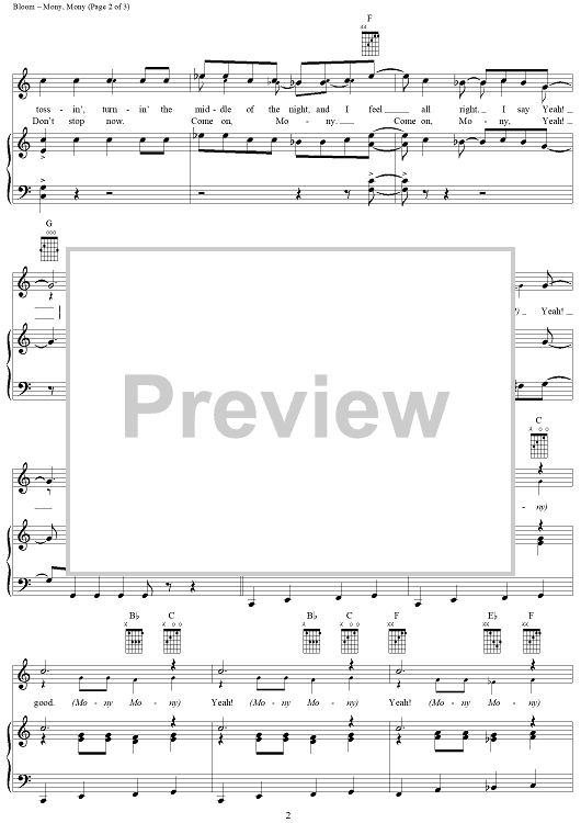 Mony, Mony" Sheet Music by Tommy James and the Shondells for Piano ...