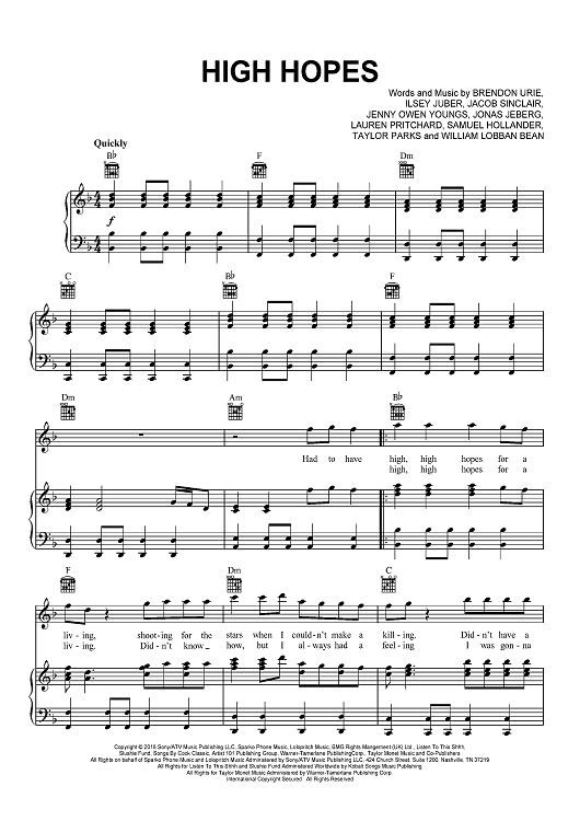 High Hopes" Sheet Music by Panic! at the Disco for Piano/Vocal/Chords ...
