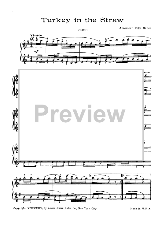 Turkey in the Straw" Sheet Music for 1 Piano, 4 Hands - Sheet Music Now