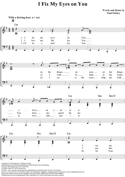 I Fix My Eyes on You" Sheet Music for Piano/Vocal/Chords - Sheet Music Now