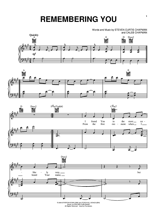 Remembering You" Sheet Music by Steven Curtis Chapman for Piano/Vocal ...