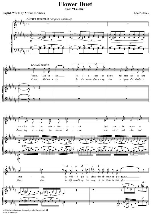 Flower Duet from Lakmé" Sheet Music for Two Sopranos/Piano - Sheet ...