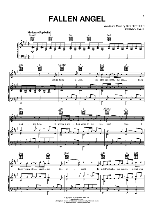 Fallen Angel" Sheet Music by Frankie Valli; The Four Seasons for Piano/Vocal/Chords - Sheet ...