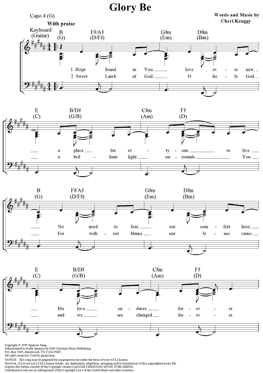 Glory Be" Sheet Music by Cheri Keaggy for Piano/Vocal/Chords - Sheet ...