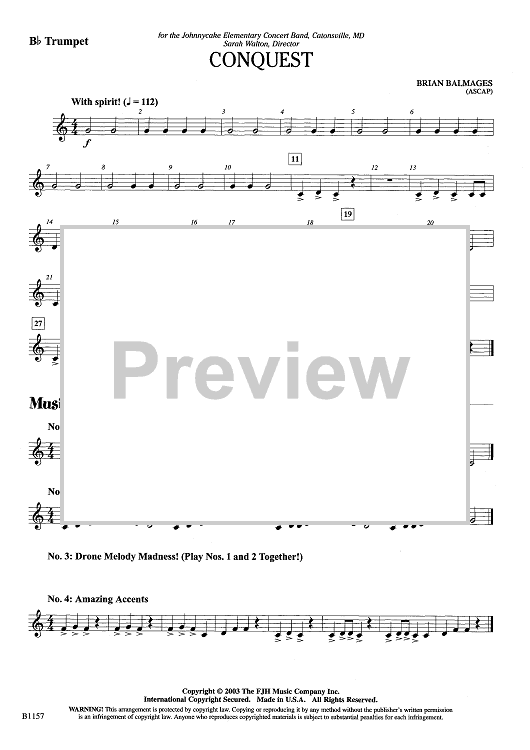 Conquest - Bb Trumpet" Sheet Music for Concert Band - Sheet Music Now