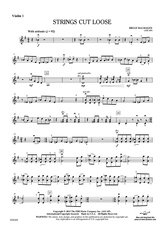 Strings Cut Loose - Violin 1" Sheet Music for Orchestra - Sheet Music Now