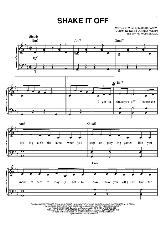 Shake It Off" Sheet Music by Mariah Carey for Easy Piano - Sheet Music Now