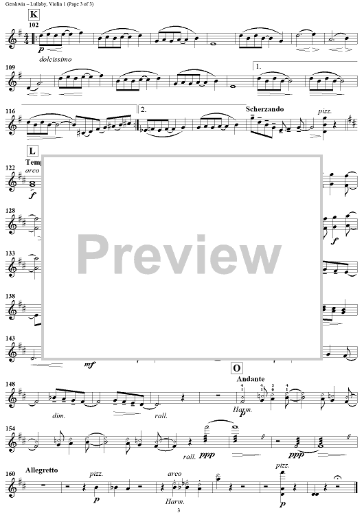 Lullaby - Violin 1" Sheet Music for String Quartet - Sheet Music Now