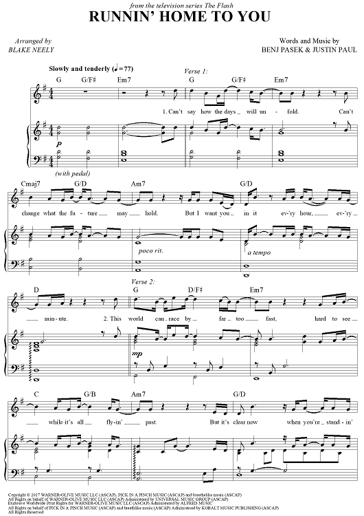 Runnin' Home To You - from The Flash" Sheet Music for Piano/Vocal ...