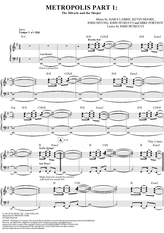 Metropolis Part 1: The Miracle and the Sleeper" Sheet Music by Dream ...