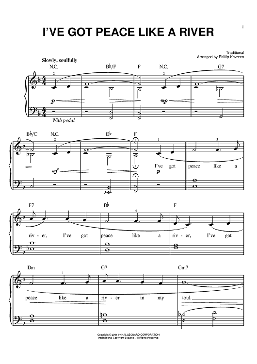 I've Got Peace Like A River" Sheet Music for Easy Piano - Sheet Music Now