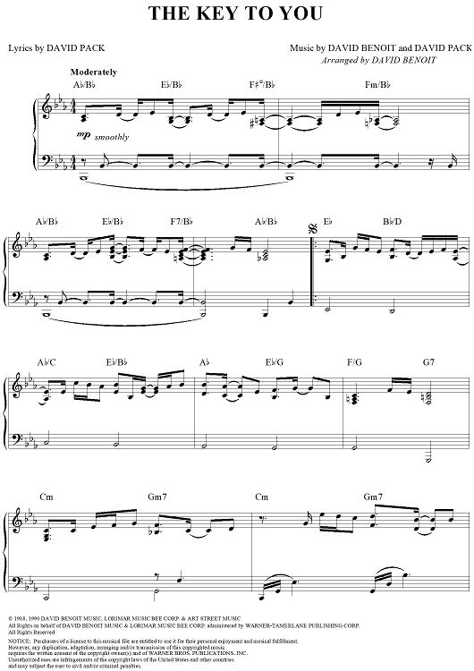 The Key to You" Sheet Music by David Benoit for Piano/Vocal/Chords ...