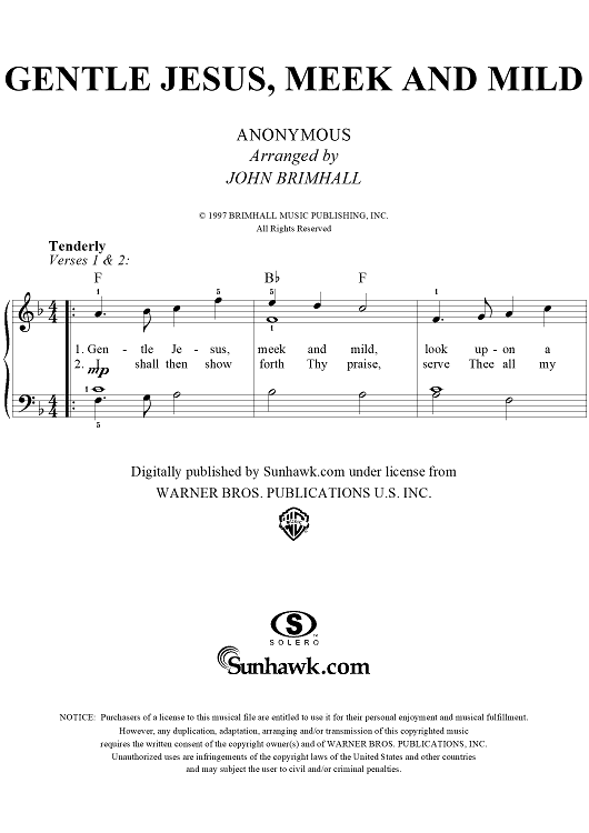 Gentle Jesus, Meek and Mild" Sheet Music for Easy Piano/Vocal - Sheet ...