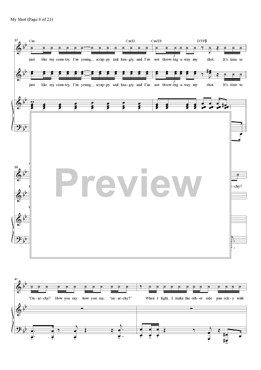 My Shot" Sheet Music for Piano/Vocal/Chords - Sheet Music Now