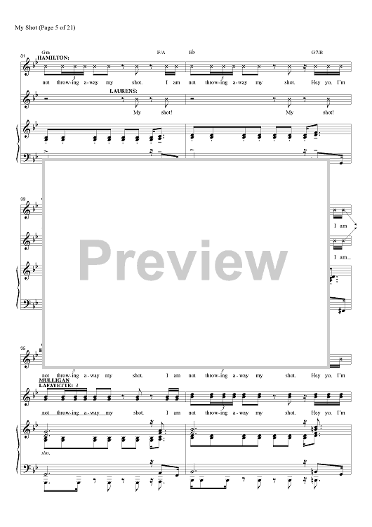 My Shot" Sheet Music for Piano/Vocal/Chords - Sheet Music Now