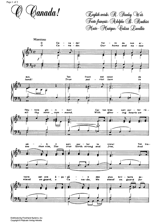 Canada - O Canada!" Sheet Music for Piano/Vocal - Sheet Music Now