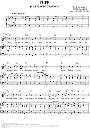 Puff (The Magic Dragon)" Sheet Music by Peter, Paul and Mary for Piano ...