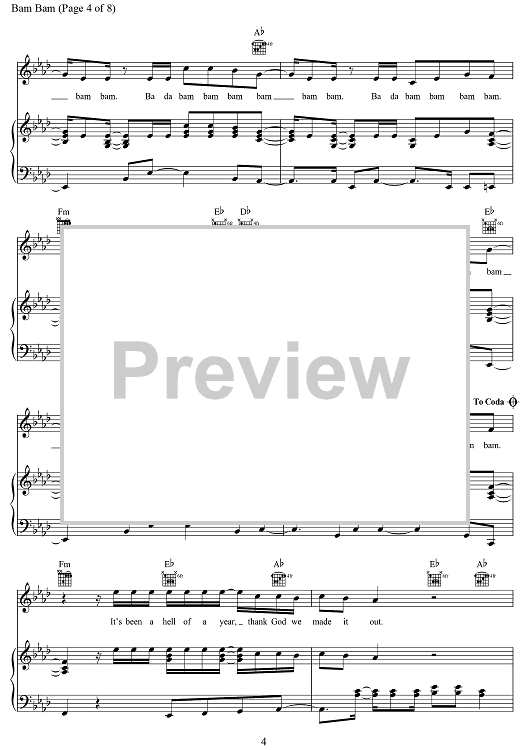 Bam Bam" Sheet Music by Camila Cabello for Piano/Vocal/Chords - Sheet ...